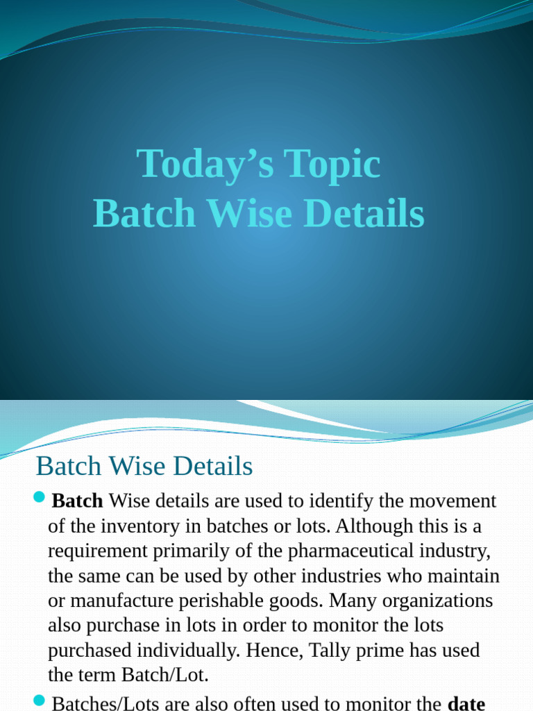Batch Wise Details | PDF