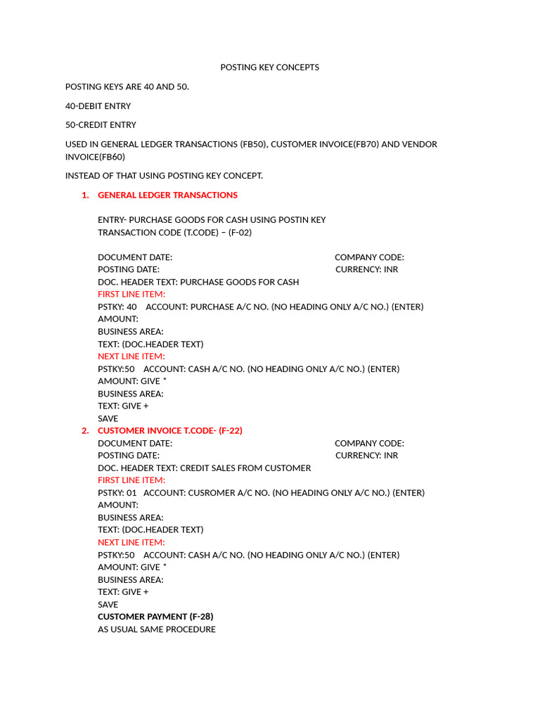 posting key concept | PDF