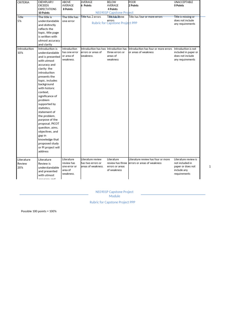 DCU Capstone PPP Rubric Jan 2025 (5)-1 | PDF | Cognition
