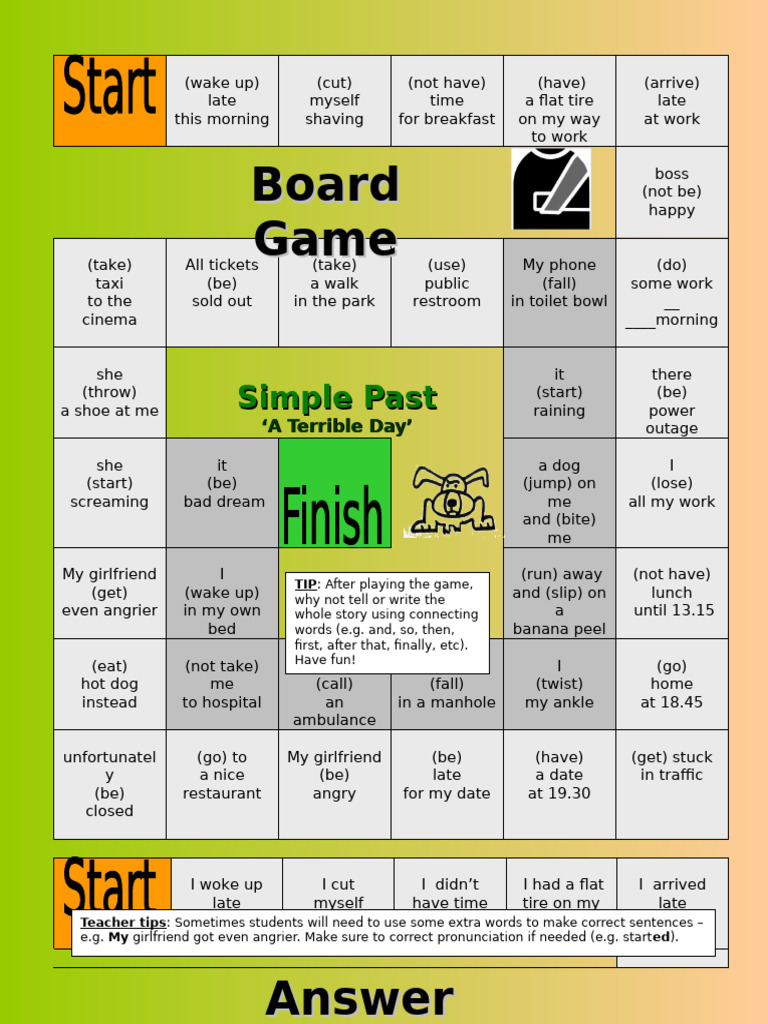 Boardgame Past Simple A Terrible Day | PDF