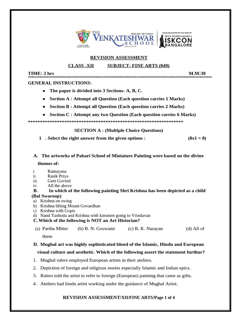 Fine Arts Exam Revision Guide XII | PDF | Paintings | The Arts