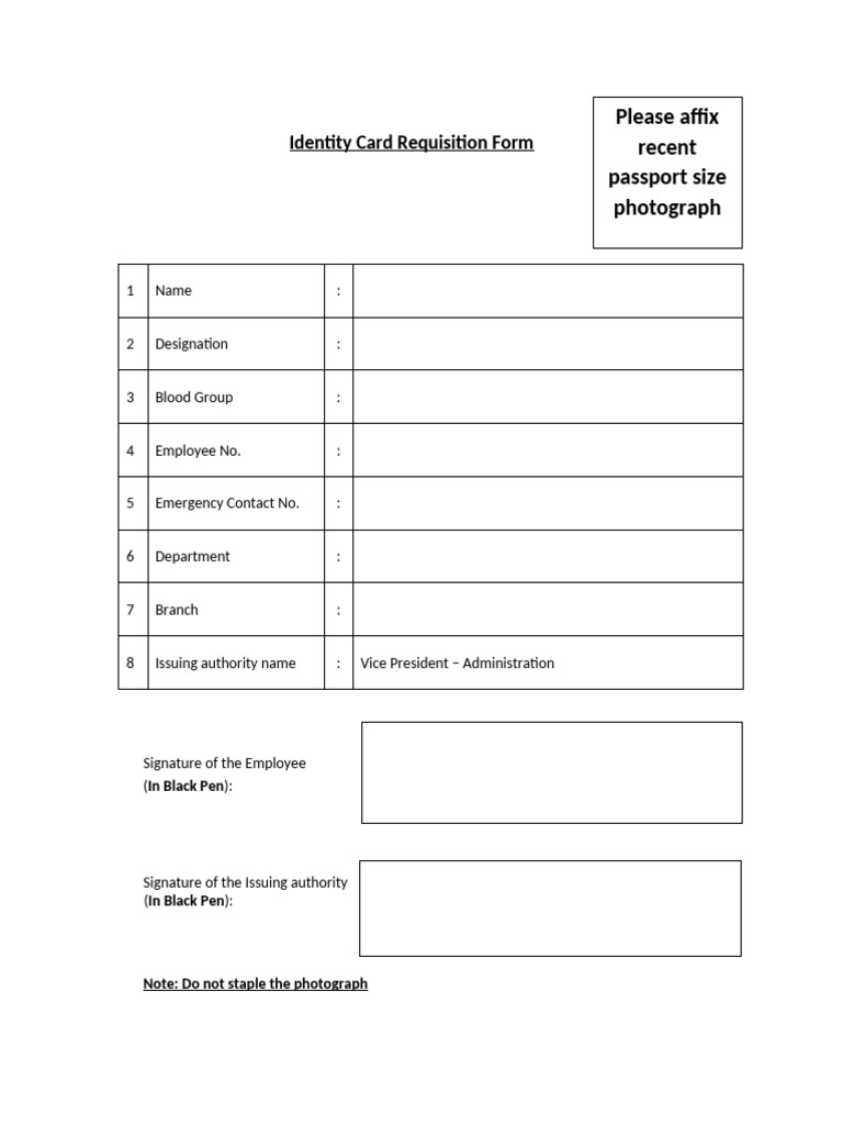 Identity Card Request Form Template | PDF