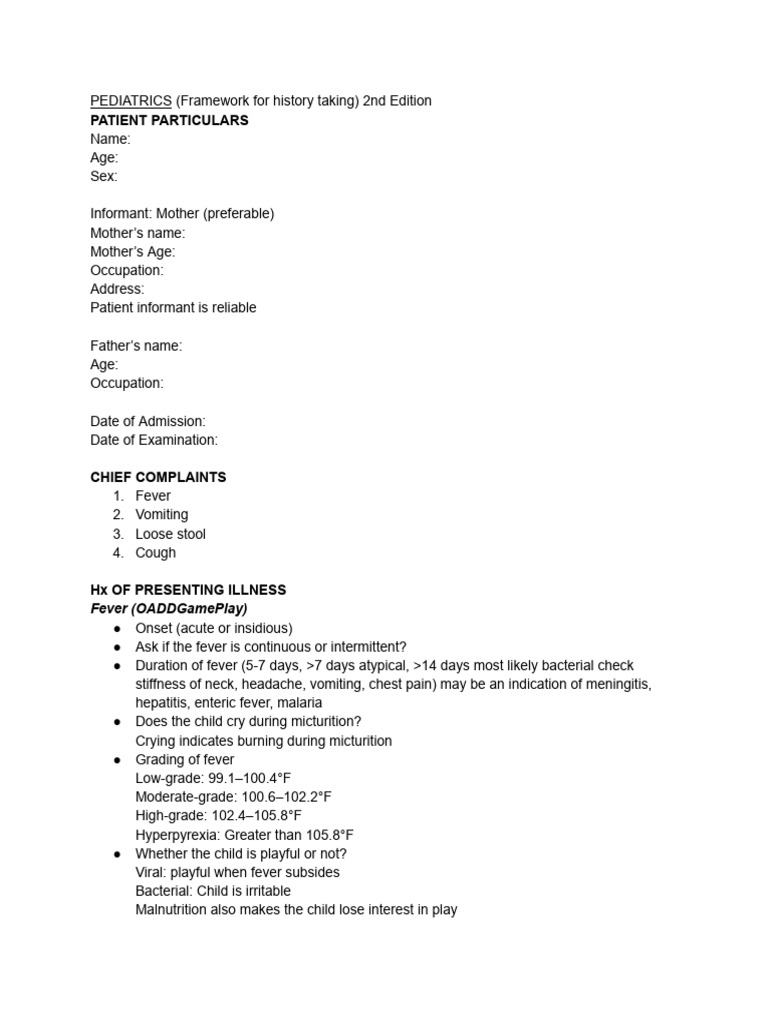 History Taking Framework For Pediatrics 2nd Edition | PDF | Cough ...