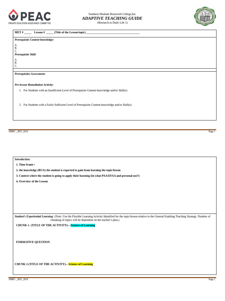 Adaptive Teaching Guide Template (1) | PDF | Learning | Teachers