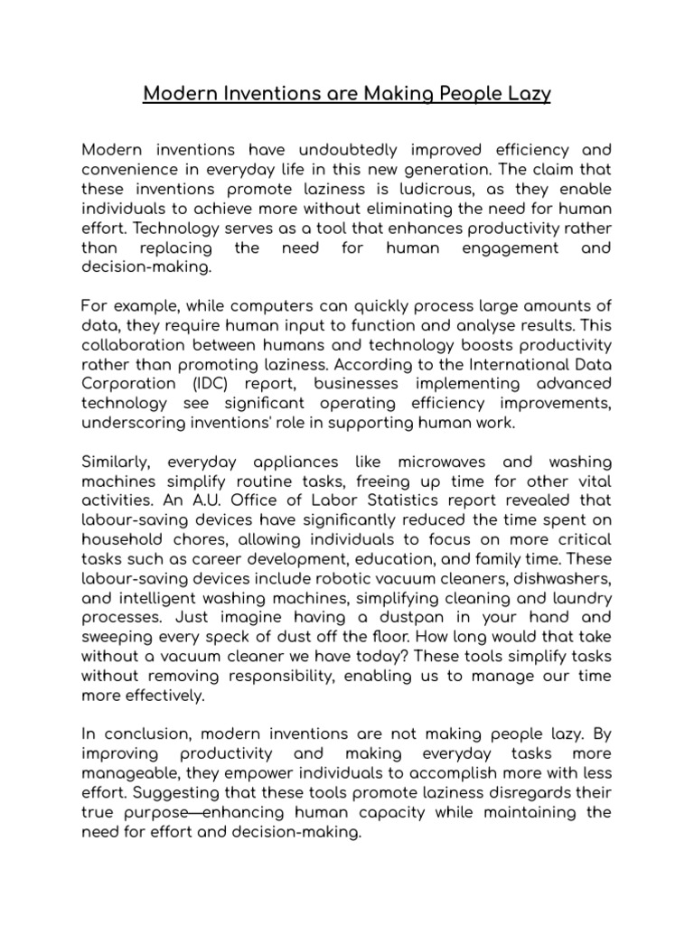 Modern Inventions Are Making People Lazy - Google Docs | PDF