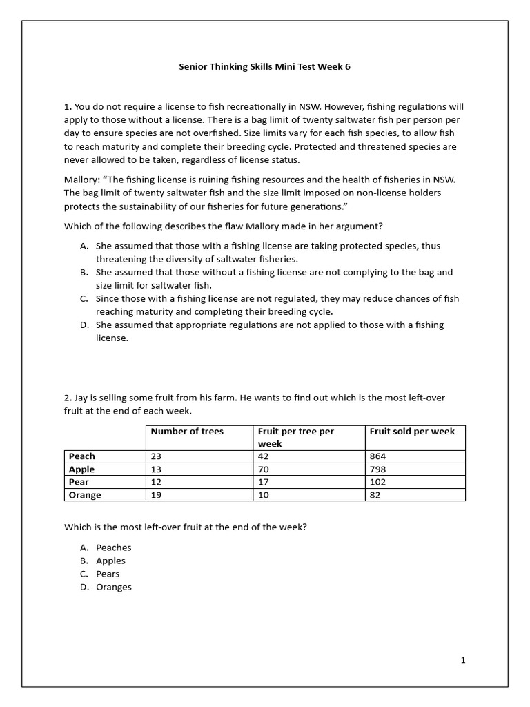 Senior Critical Thinking Quiz | PDF