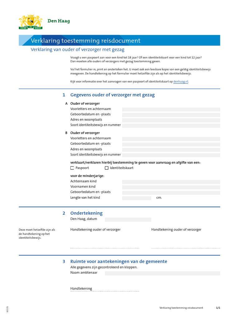 DBV Formulier Verklaring-Toestemming-Reisdocument NL SH v1 | PDF