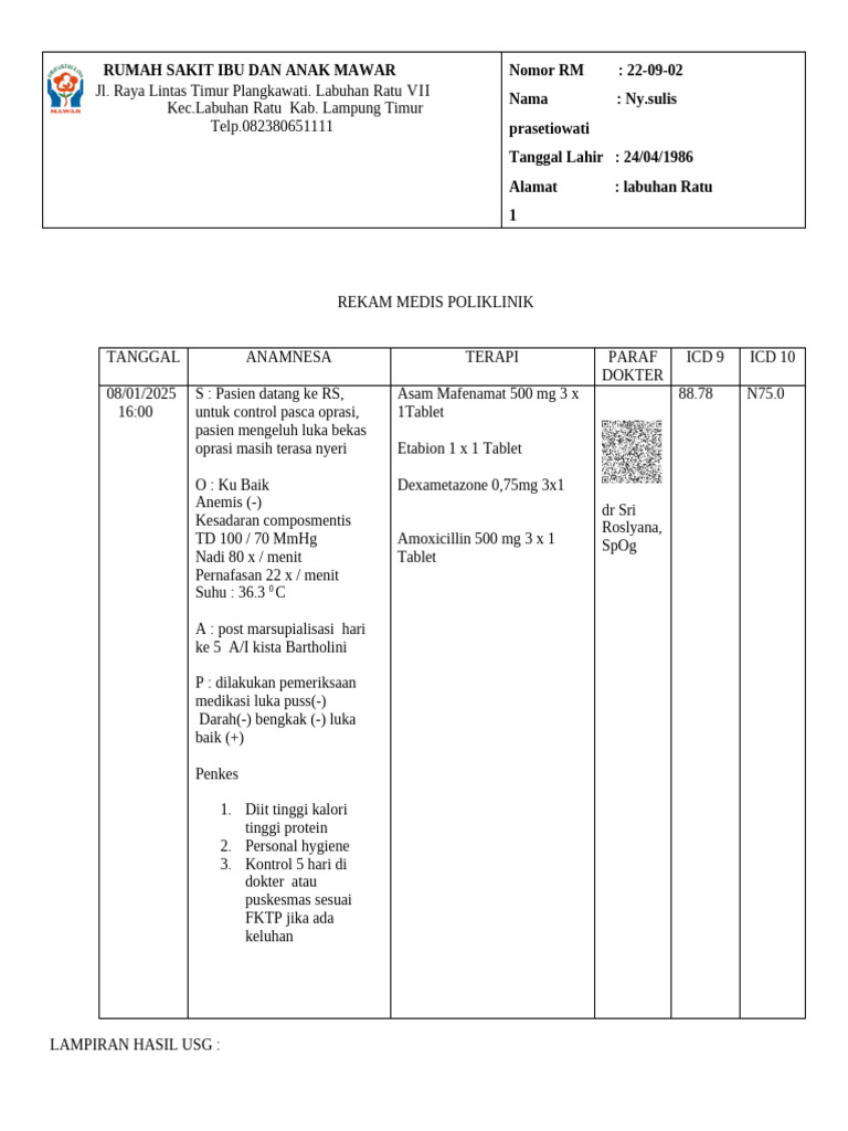 Contoh Form Control Kista Bartholini | PDF