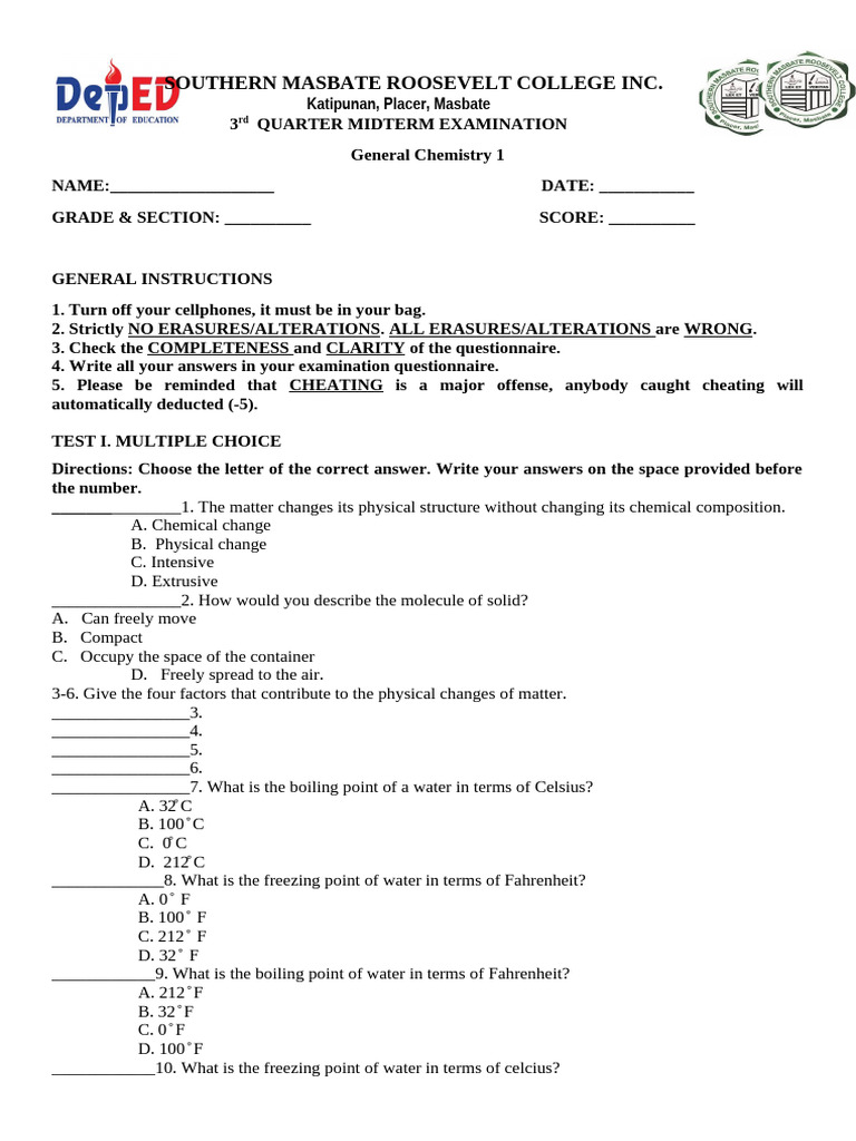 Southern Masbate Roosevelt College Inc | PDF | Fahrenheit | Celsius