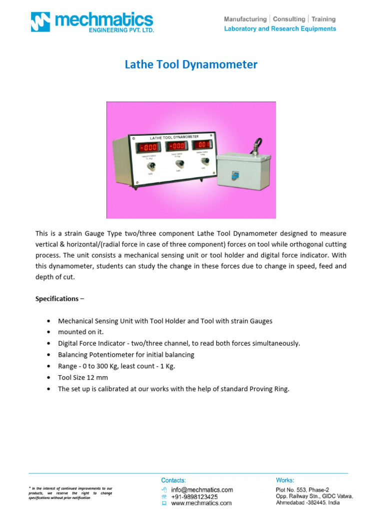Specs MEPL Dynamometer | PDF | Force | Computing