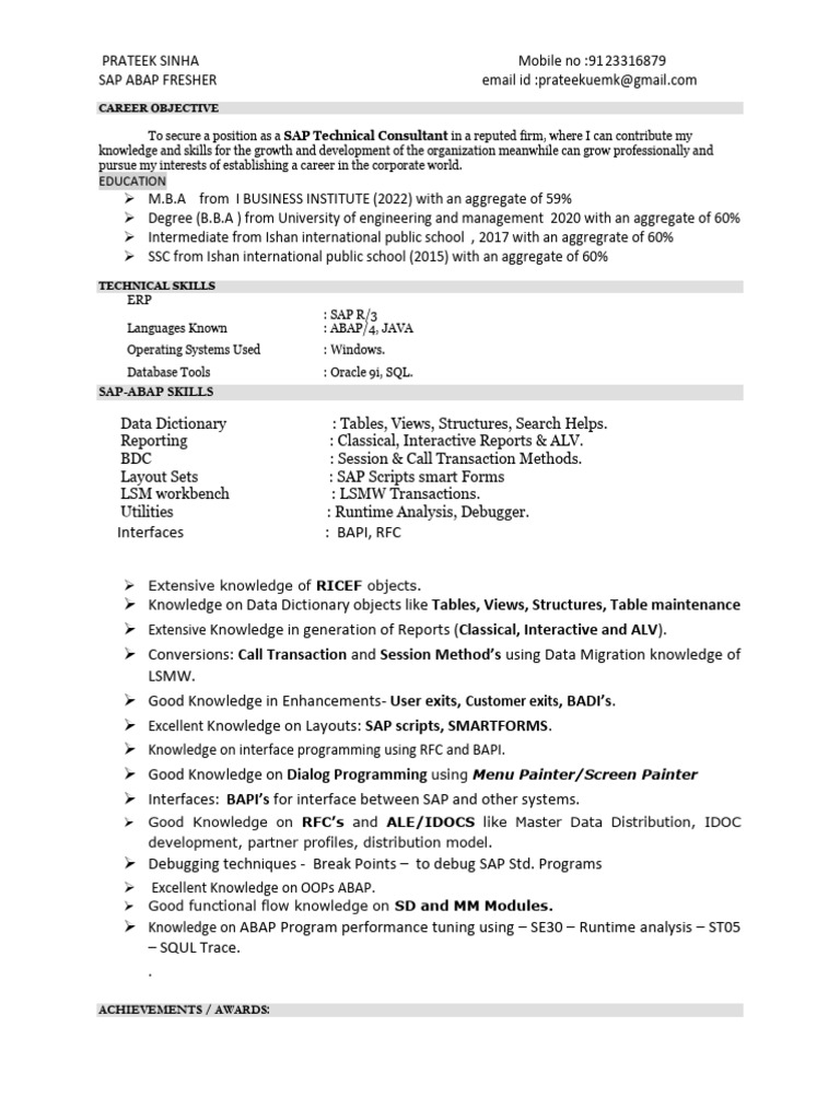 Prateek Sinha Cv 3 (2) | PDF | Data Management | Computer Programming