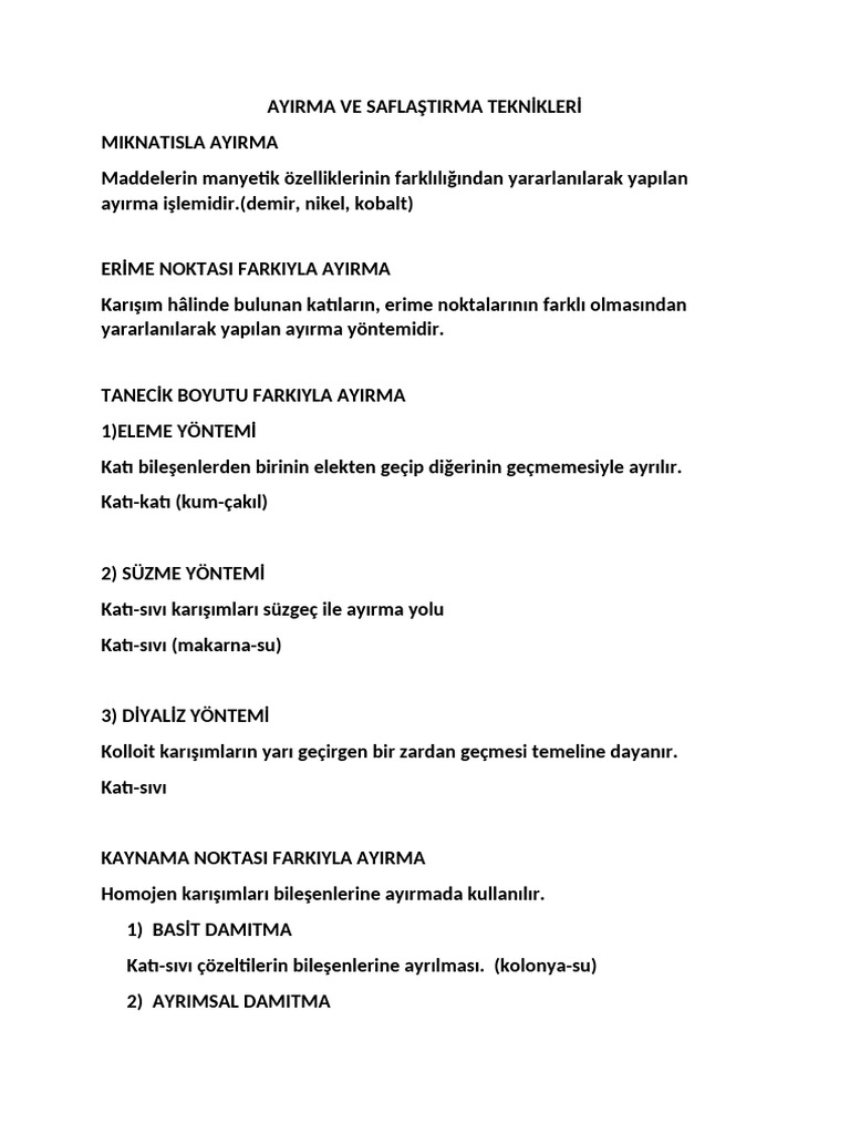 Ayirma Ve Saflaştirma Tekni̇kleri̇ | PDF