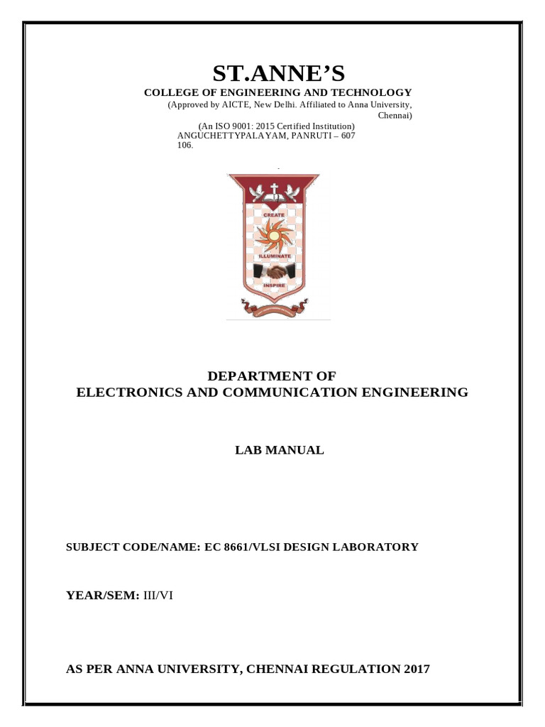 Ec8661-Vlsi Design Lab-116516724-Vlsi Lab Manual (1) | PDF | Field Programmable Gate Array ...