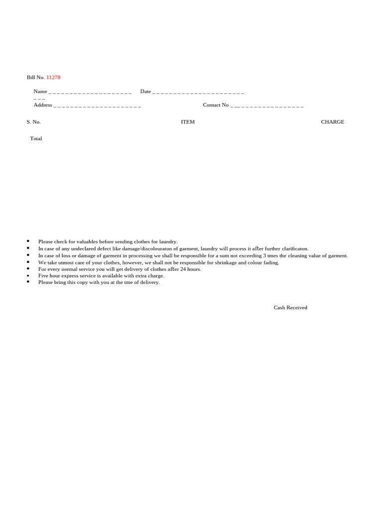 Laundry Bill | PDF