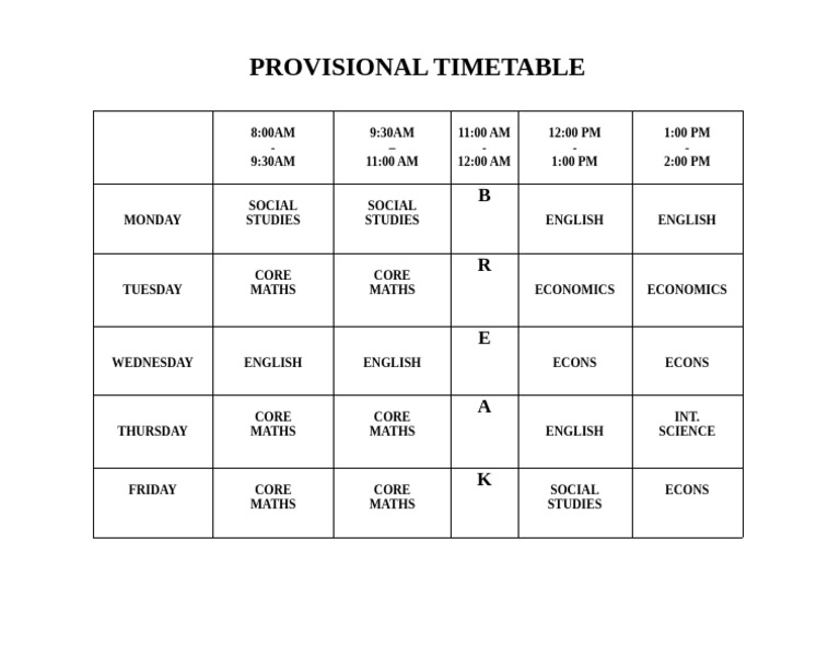 Provisional Timetable 2025 | PDF