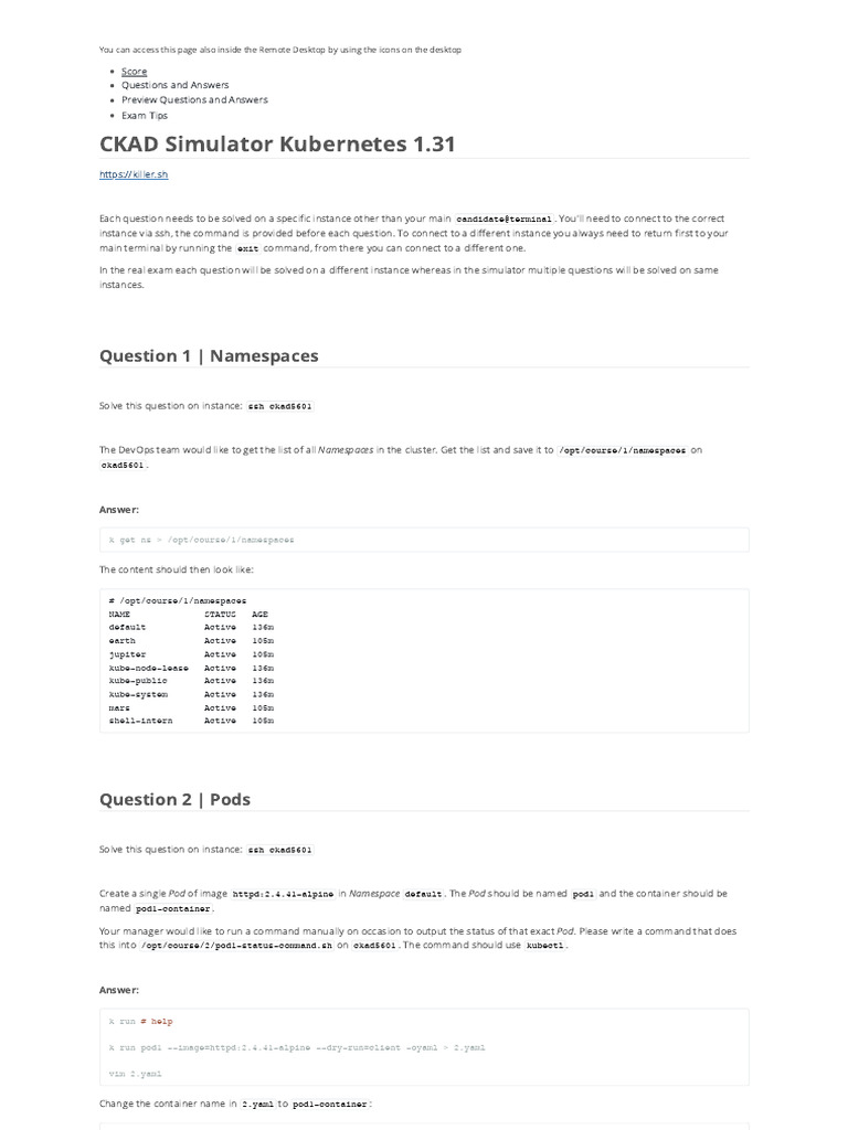 Killer Shell - CKAD Exam Simulators | PDF | Software | Computing