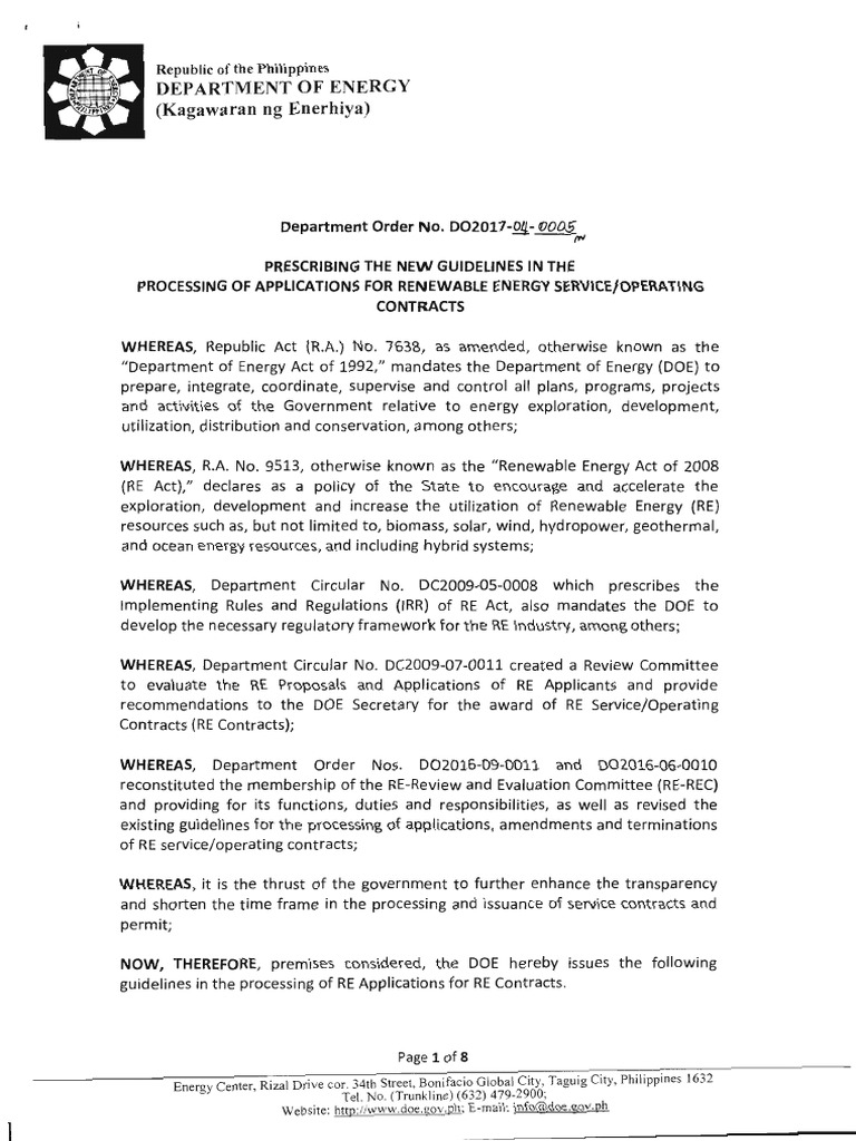DOE GUIDELINES ON RENEWABLES SERVICE CONTRACTS-old | PDF