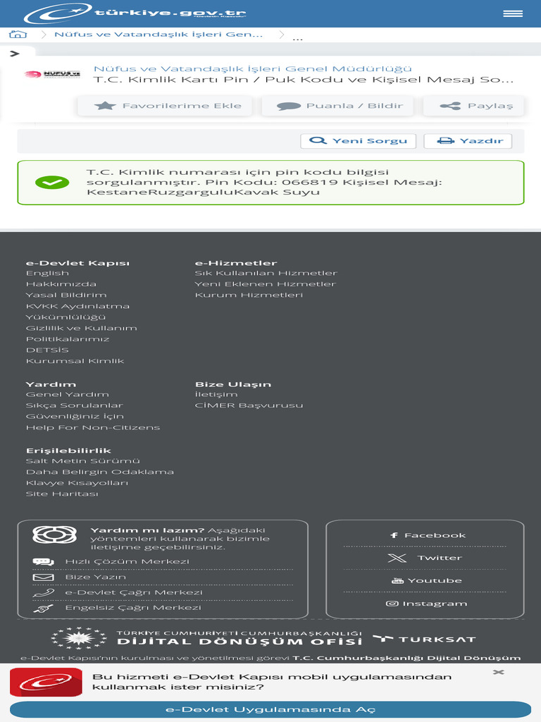 Nüfus Ve Vatandaşlık İşleri Genel Müdürlüğü - T.C. Kimlik Kartı Pin Puk Kodu Ve Kişisel Mesaj ...