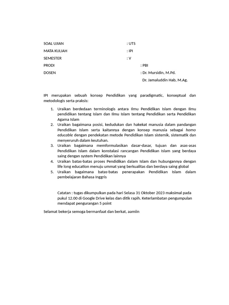 Soal Ujian Uts Ipi Pbi | PDF