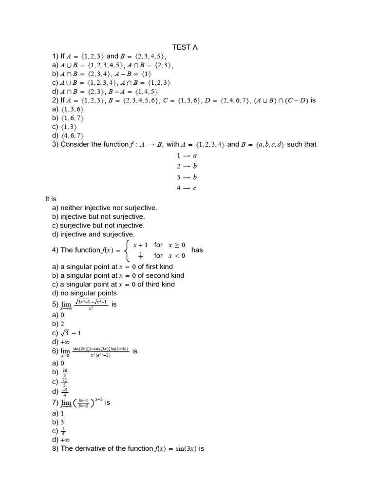 Calculus 1 Practice Questions | PDF | Function (Mathematics) | Asymptote