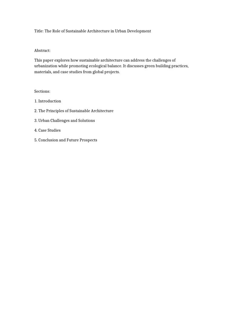 Sustainable Architecture in Urban Development | PDF
