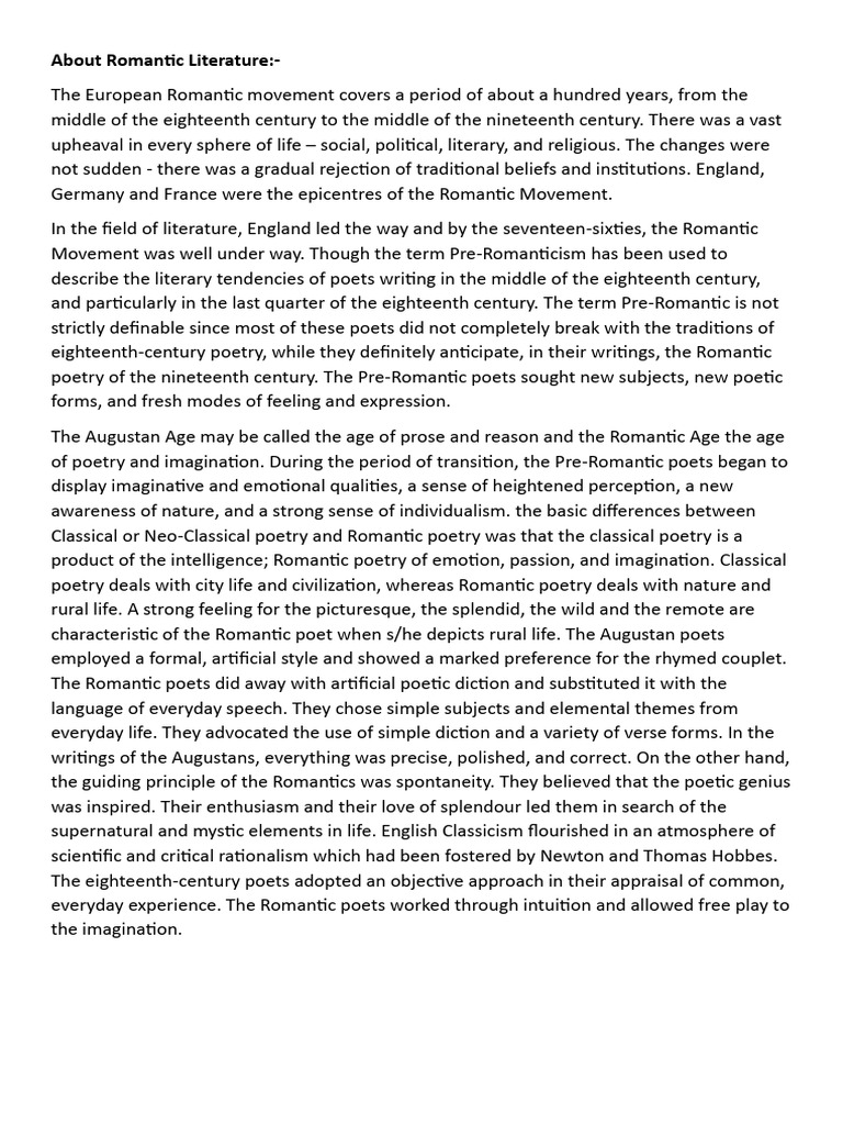 About Romantic Literature | PDF | Samuel Taylor Coleridge | Romanticism