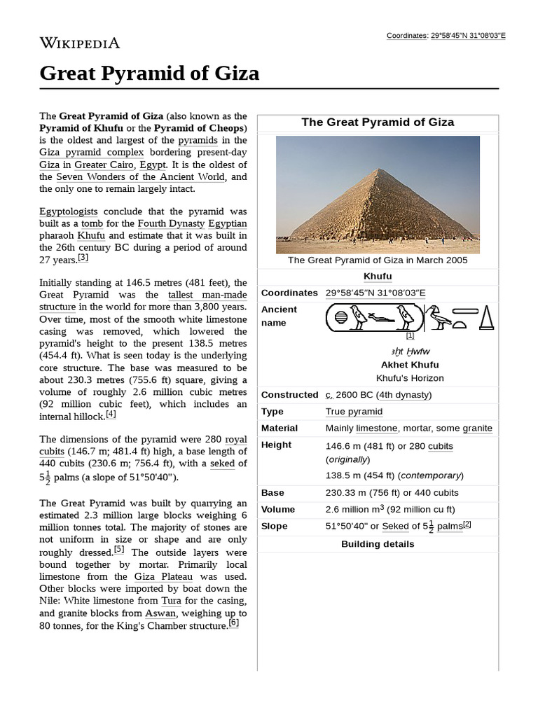 Great Pyramid of Giza Overview | PDF | Egyptian Pyramids