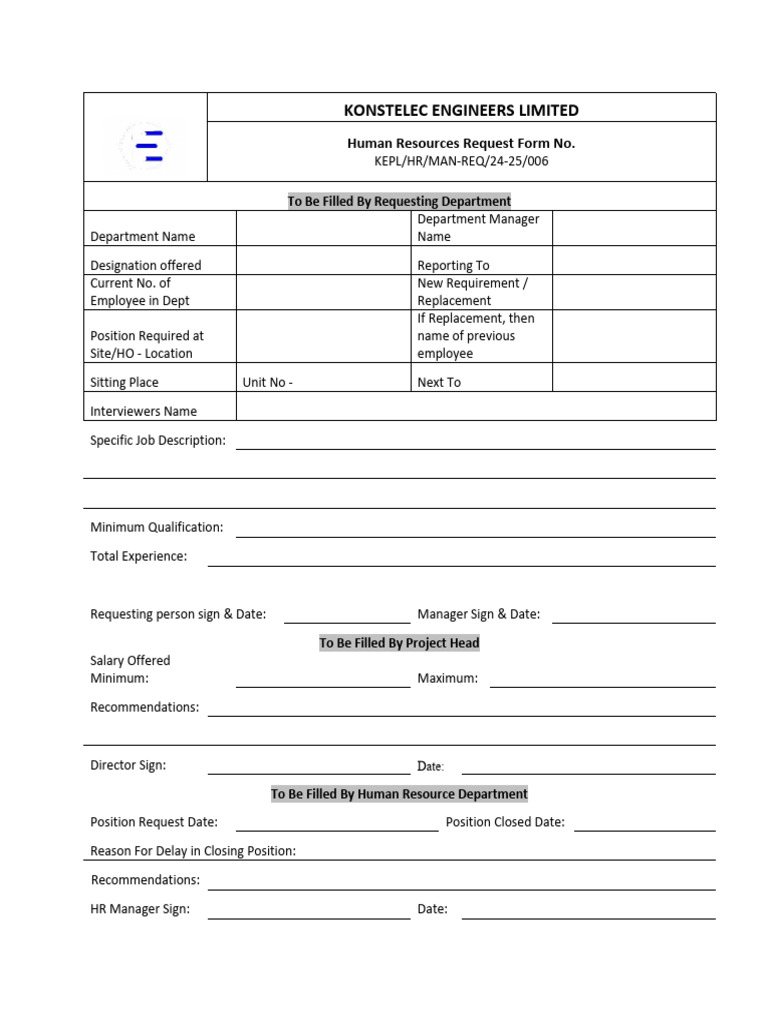HR Recruitment Request Form | PDF
