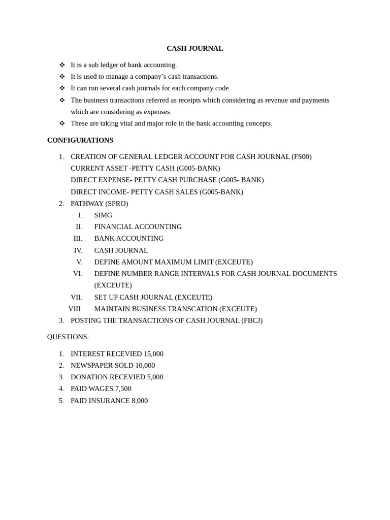 Cash Journal and Financial Statement Setup | PDF | Expense | Debits And ...