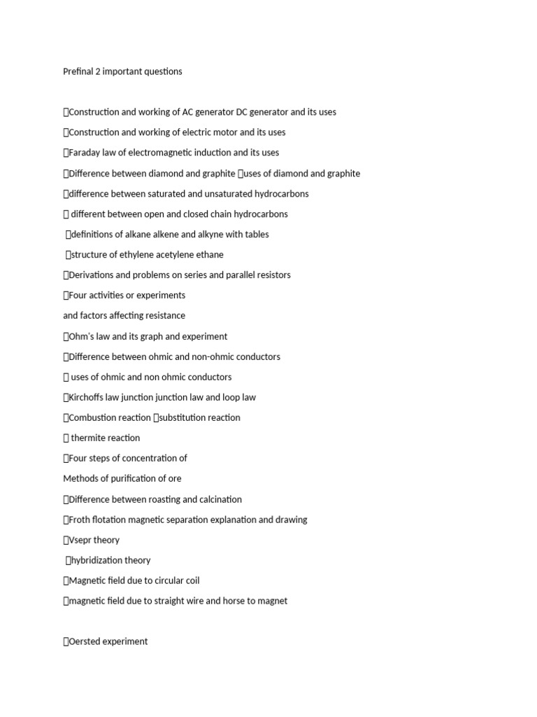 Prefinal 2 Important Questions | PDF