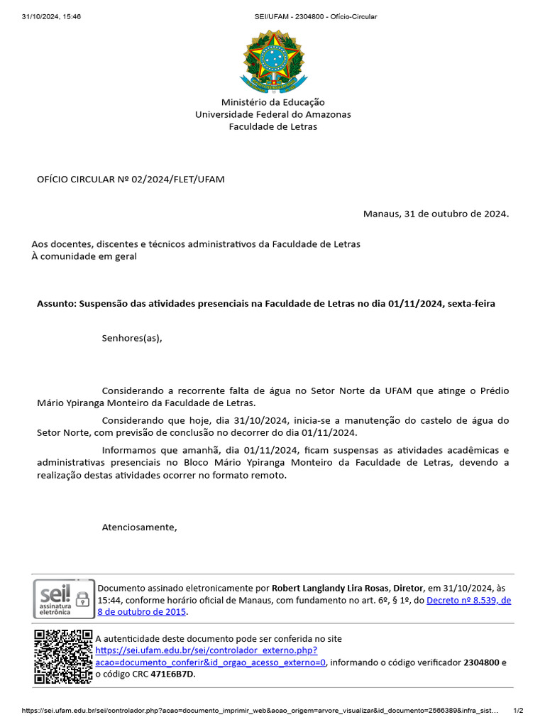 SEI - UFAM - 2304800 - Ofício-Circular | PDF