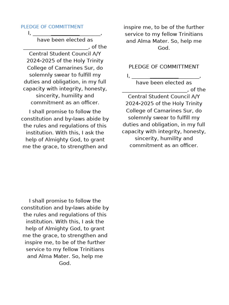 Pledge of Committment CSC | PDF
