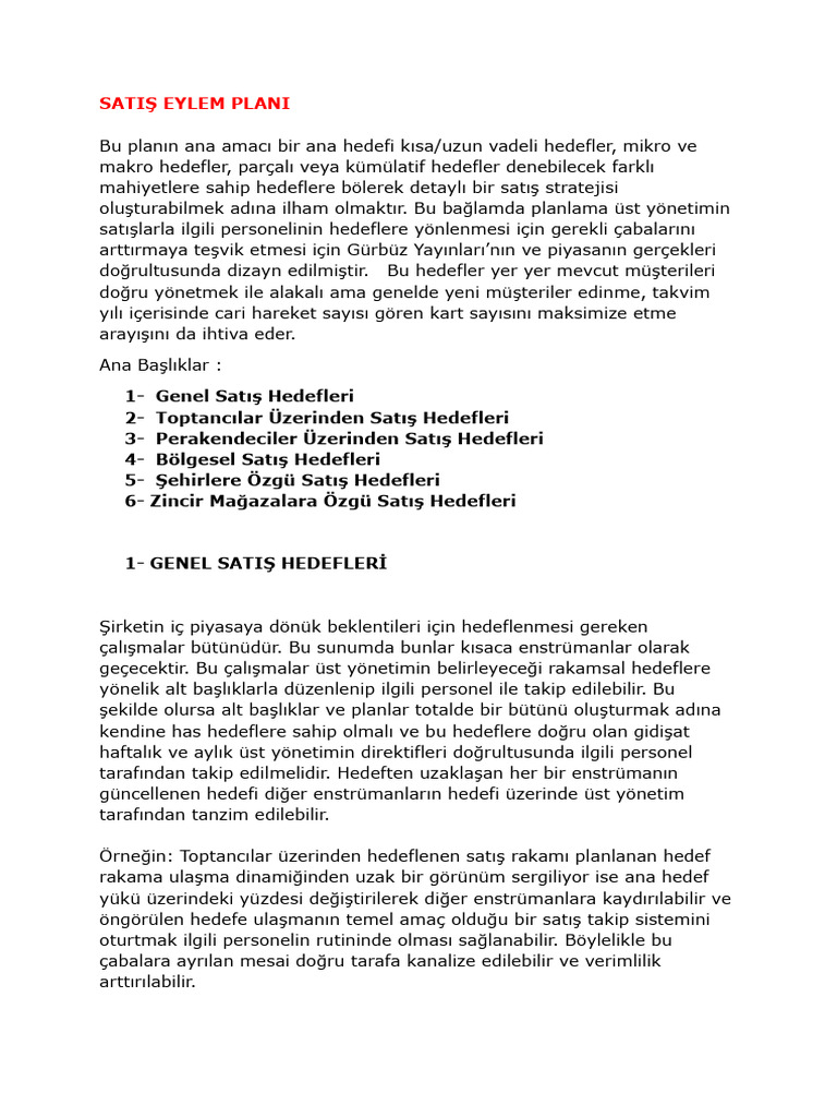 Satiş Eylem Plani | PDF