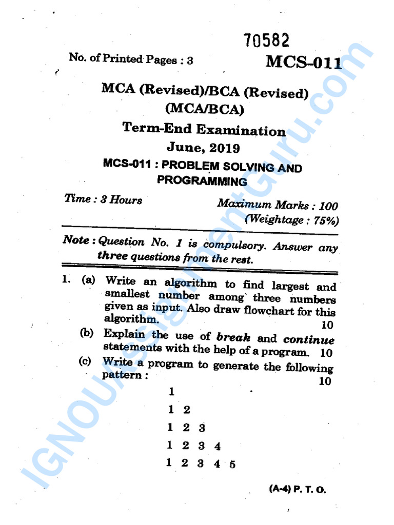 June_2019 MCS-011 Assignment.com | PDF | Algorithms | Applied Mathematics