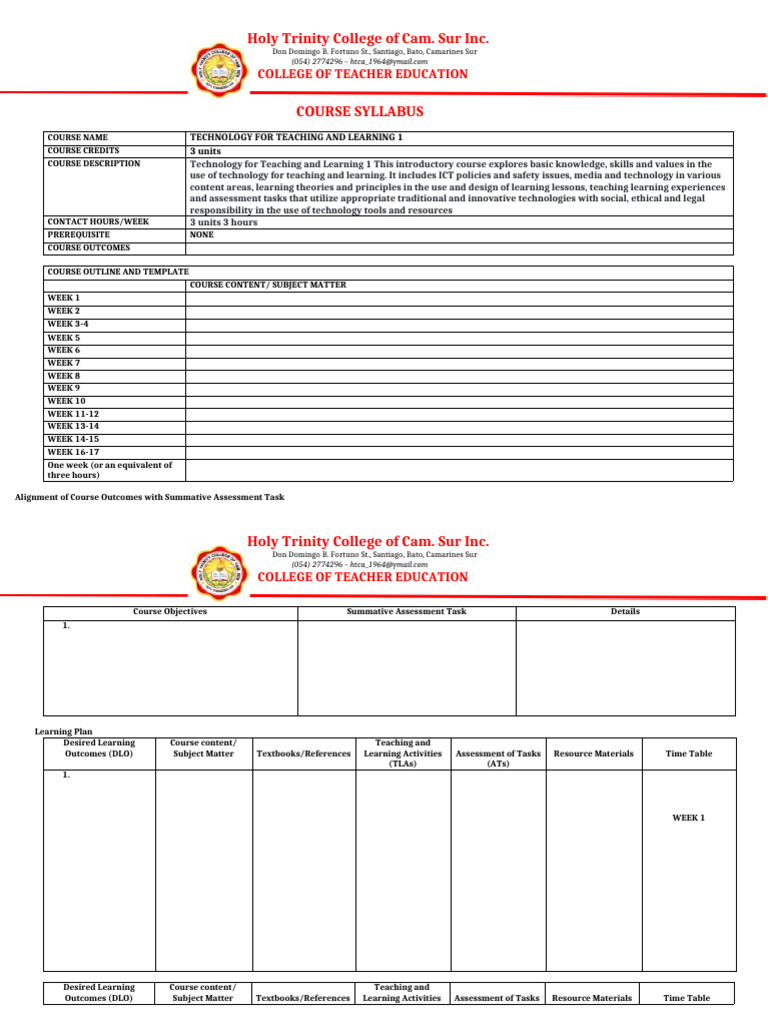 Technology for Teaching Syllabus | PDF | Learning | Educational Technology