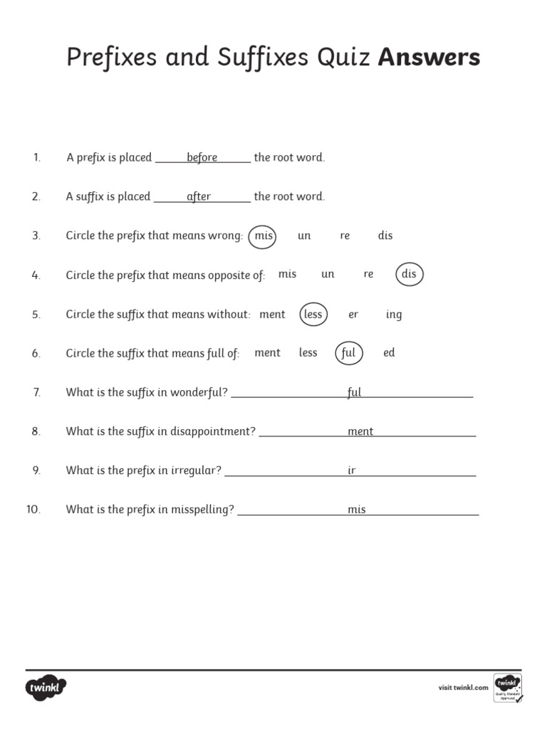 Answers Prefixes and Suffixes Quiz | PDF