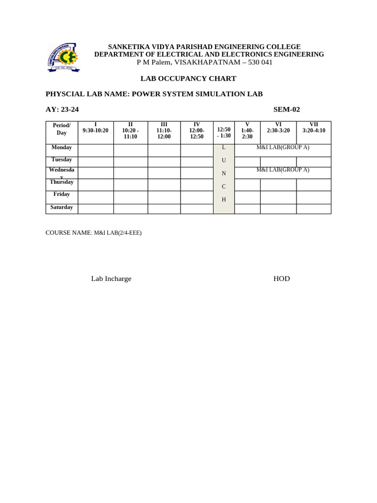 LAB OCCUPANCY CHART | PDF