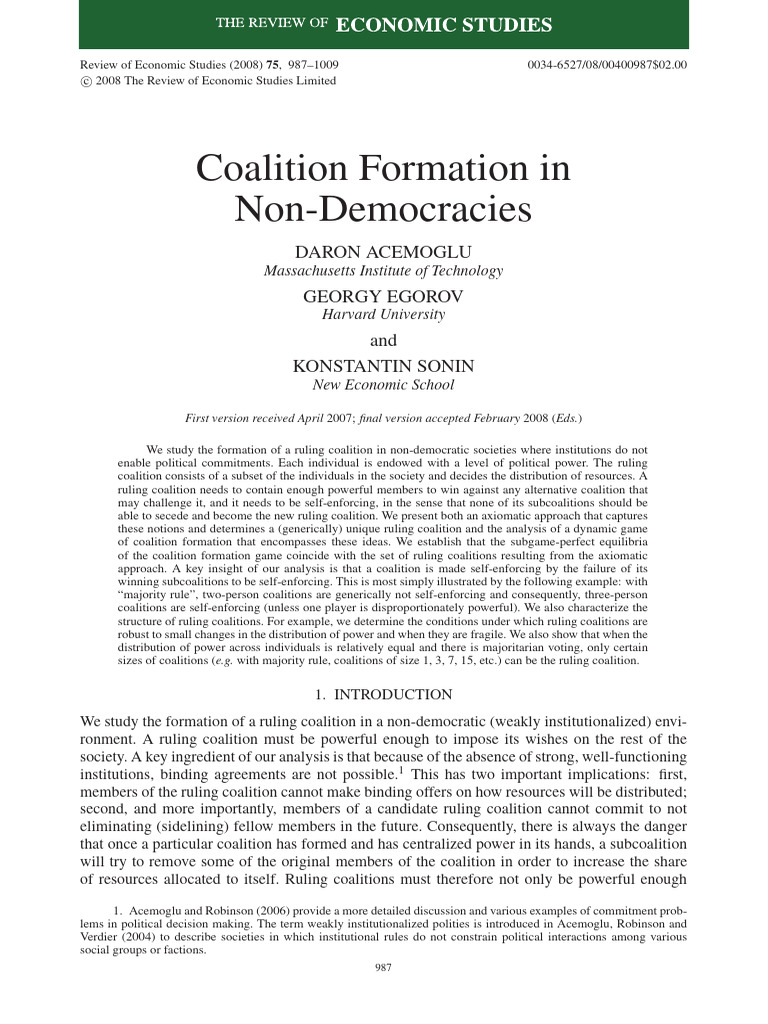 Coalition Formation in Nondemocracies | PDF | Joseph Stalin | Mathematics