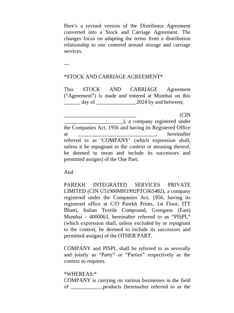 Sample Stock Carriage Draft | PDF | Intellectual Property | Trademark