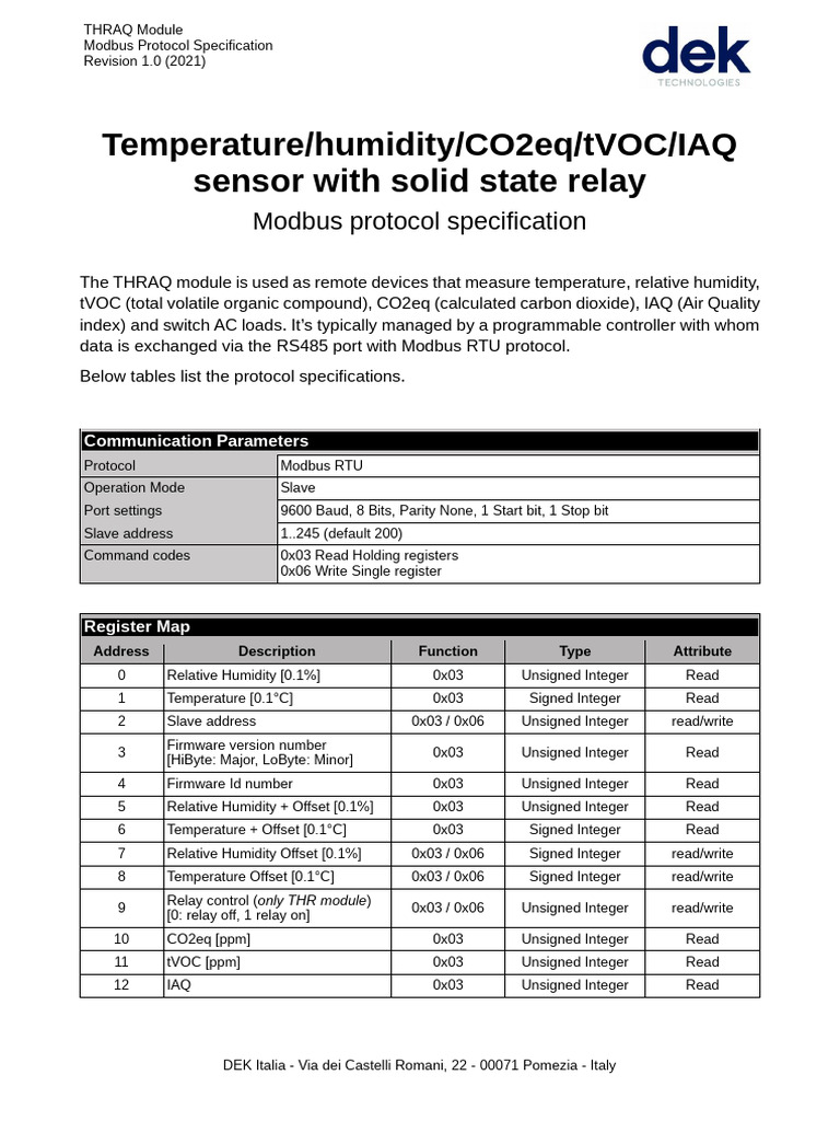 THRAQ Modbus Protocol Overview | PDF | Computing | Computer Engineering