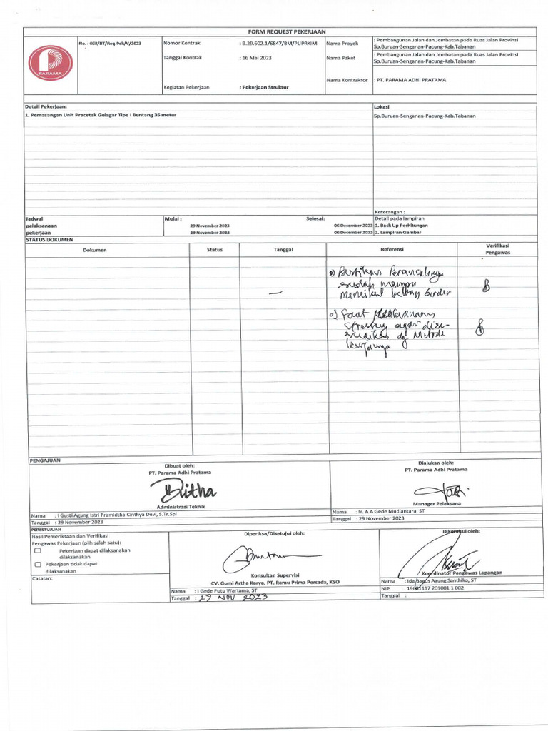 Pemasangan Unit Pracetak Gelagar Tipe I Bentang 35 Meter (Belum TTD Pak ...