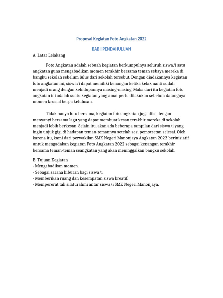 Proposal Foto Angkatan 2022 SMK Manonjaya | PDF
