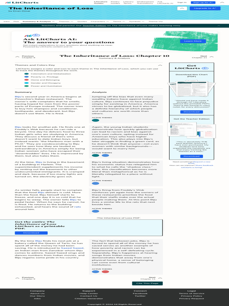 The Inheritance of Loss Chapter 10 Summary & Anal | PDF