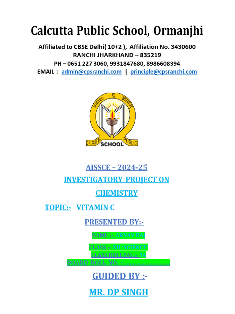 Vitamin C Project for XII Science | PDF