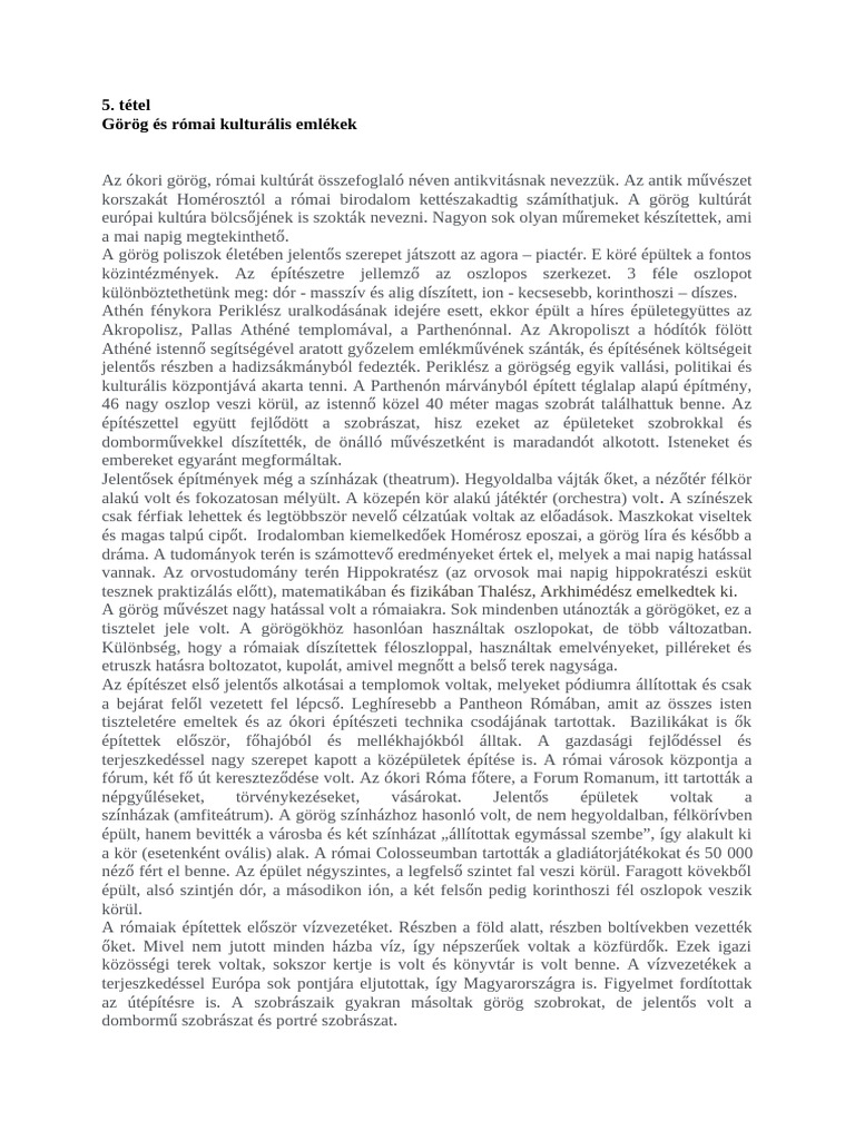 Görög És Római Kulturális Emlékek | PDF