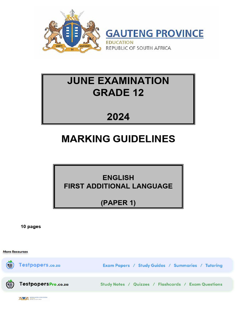 Grade 12 English FAL P1 Marking Guide | PDF | Behavioural Sciences ...