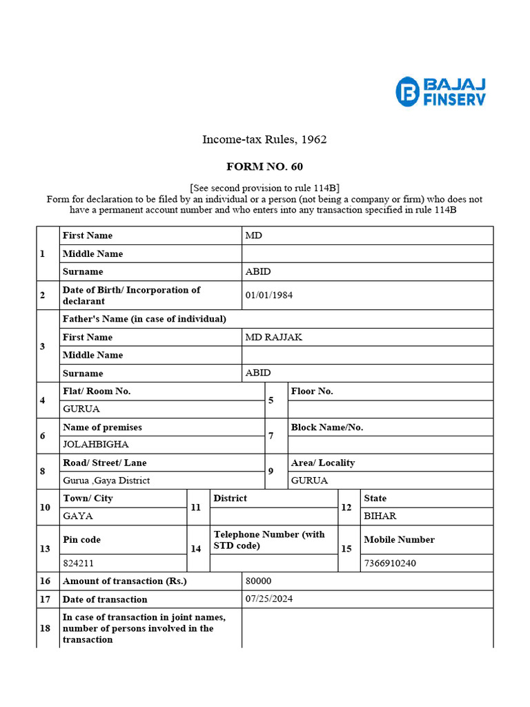 Form60 | PDF | Income Tax | Taxes