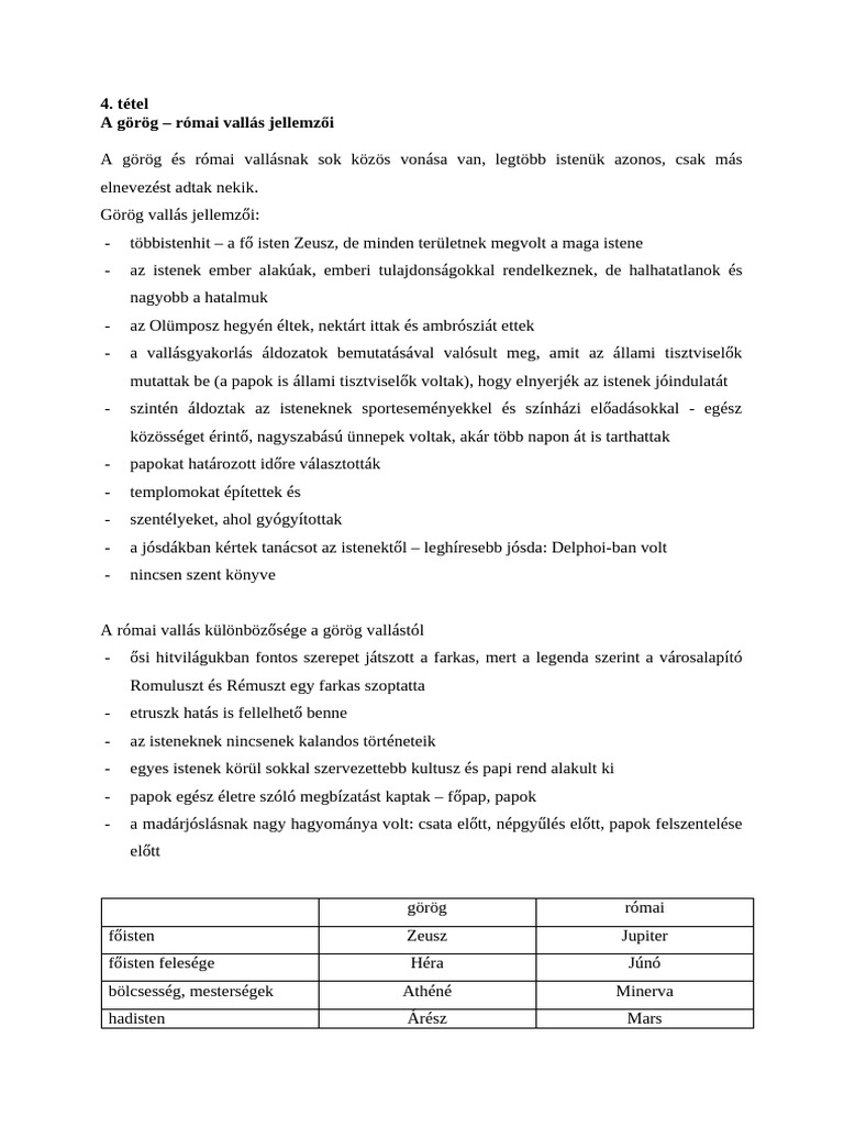 A Görög - Római Vallás Jellemzői | PDF