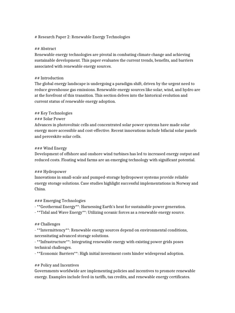 Renewable Energy Technologies | PDF