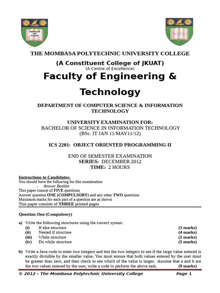Ics 2201 Object Oriented Programming II | PDF | Integer (Computer Science) | Computing